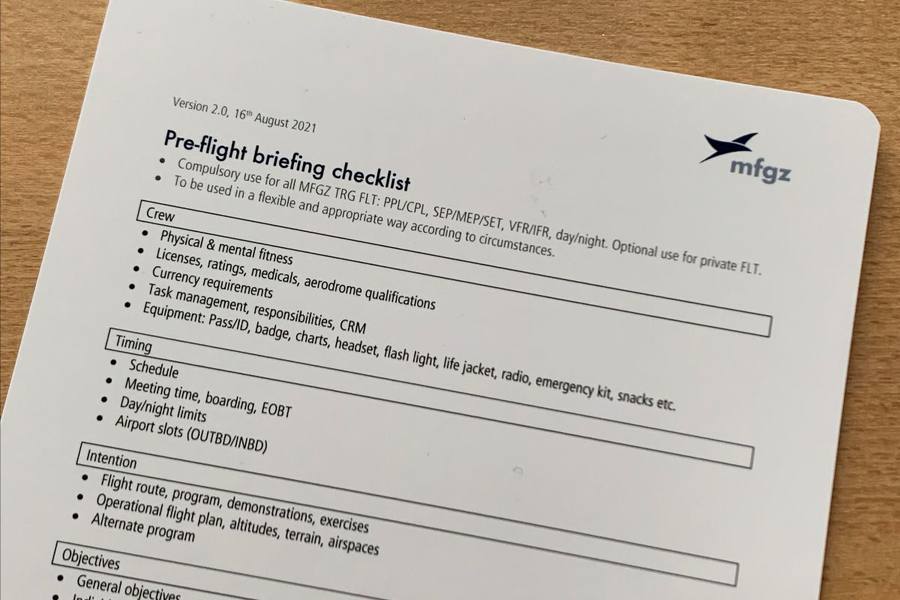 Pre-Flight Briefing Checklist | Motorfluggruppe Zürich MFGZ